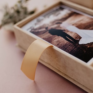 4x6 Velvet Photo Box | Latte Velvet Fabric Photo and USB Box | USB and ...