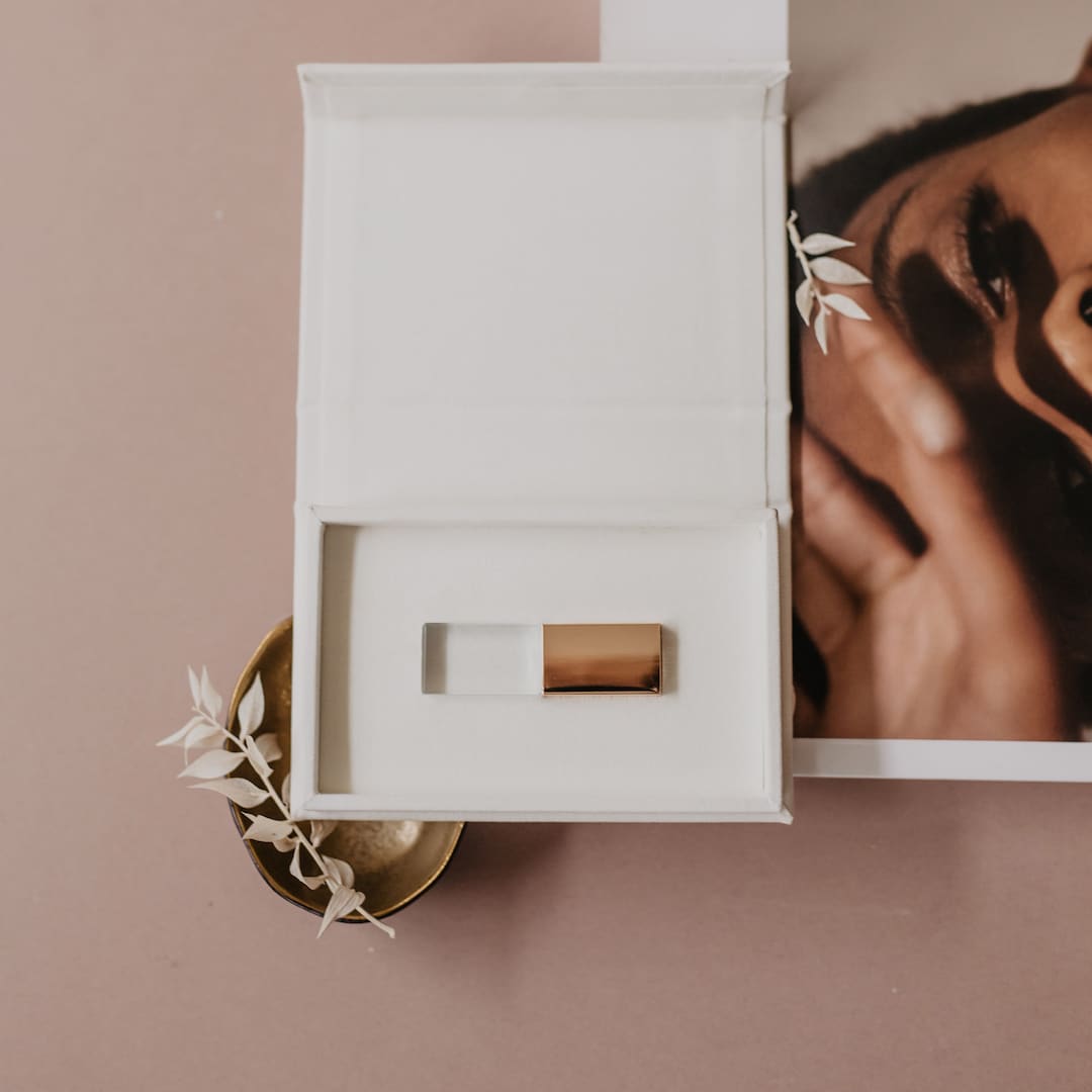 White Linen USB Box USB Flash Drive Box Personalized Wedding USB Box ...