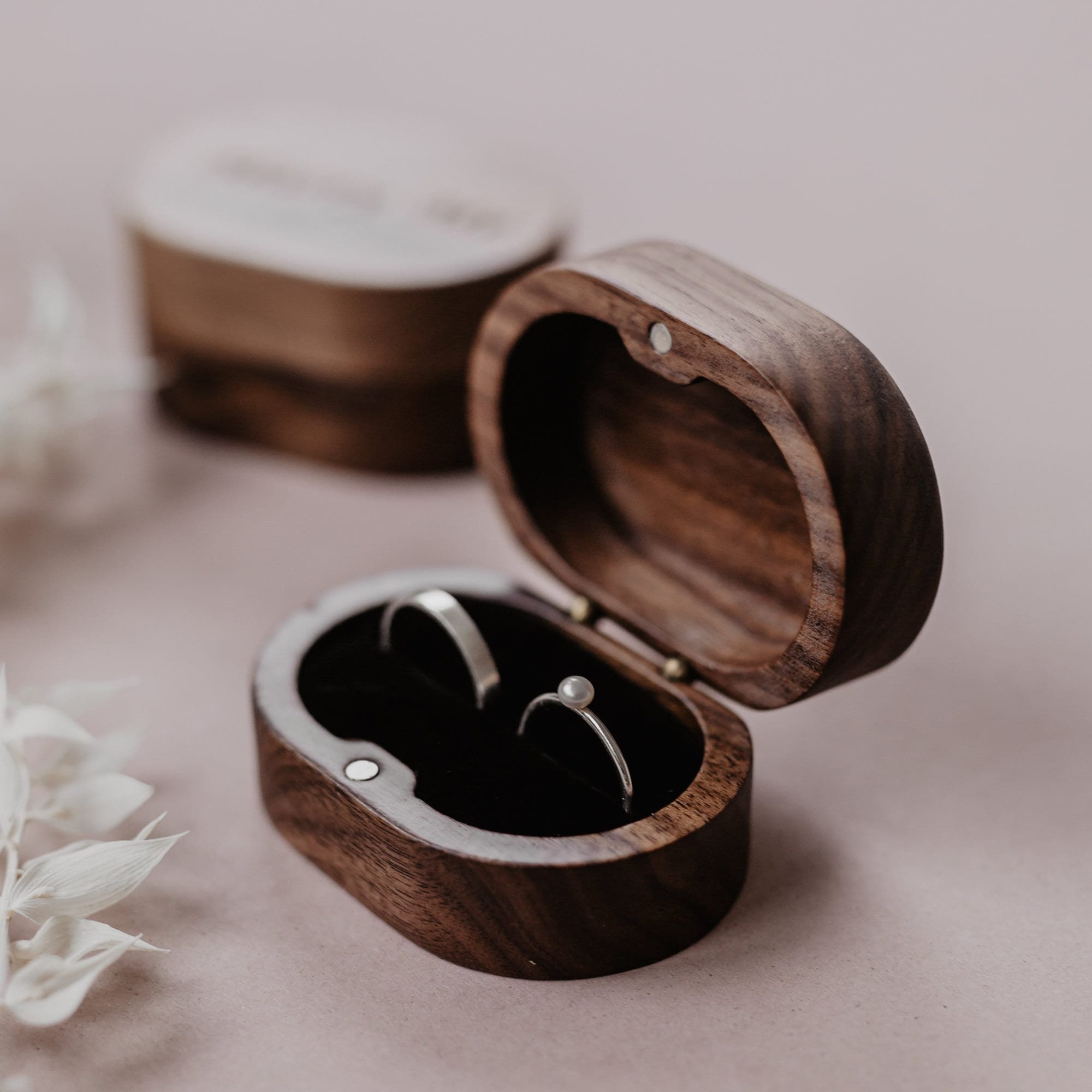 Walnut Double Ring Box Double Ring Holder Engraved Wooden Ring Box ...