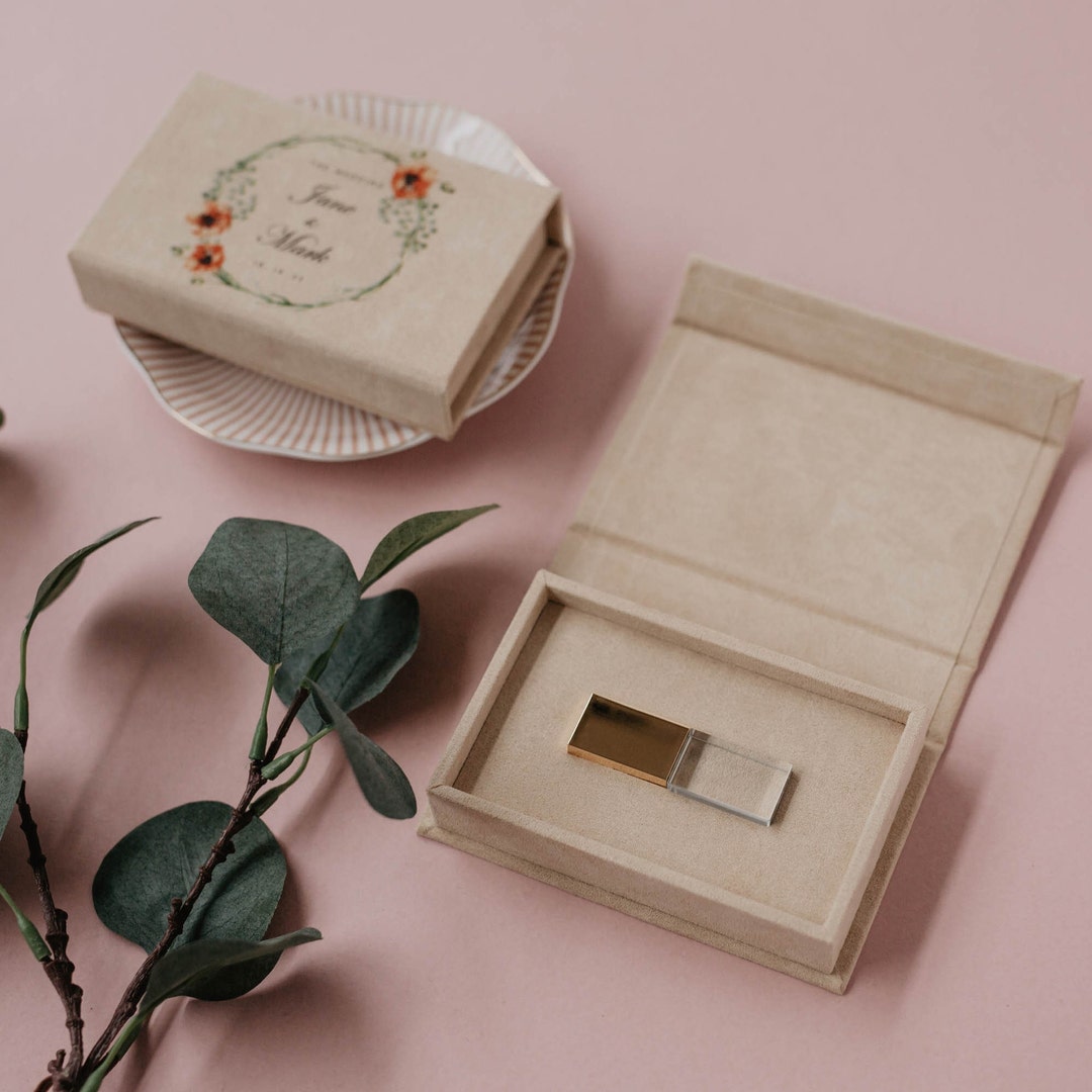 Velvet USB Box USB Flash Drive Box Latte Personalized Wedding USB Box ...