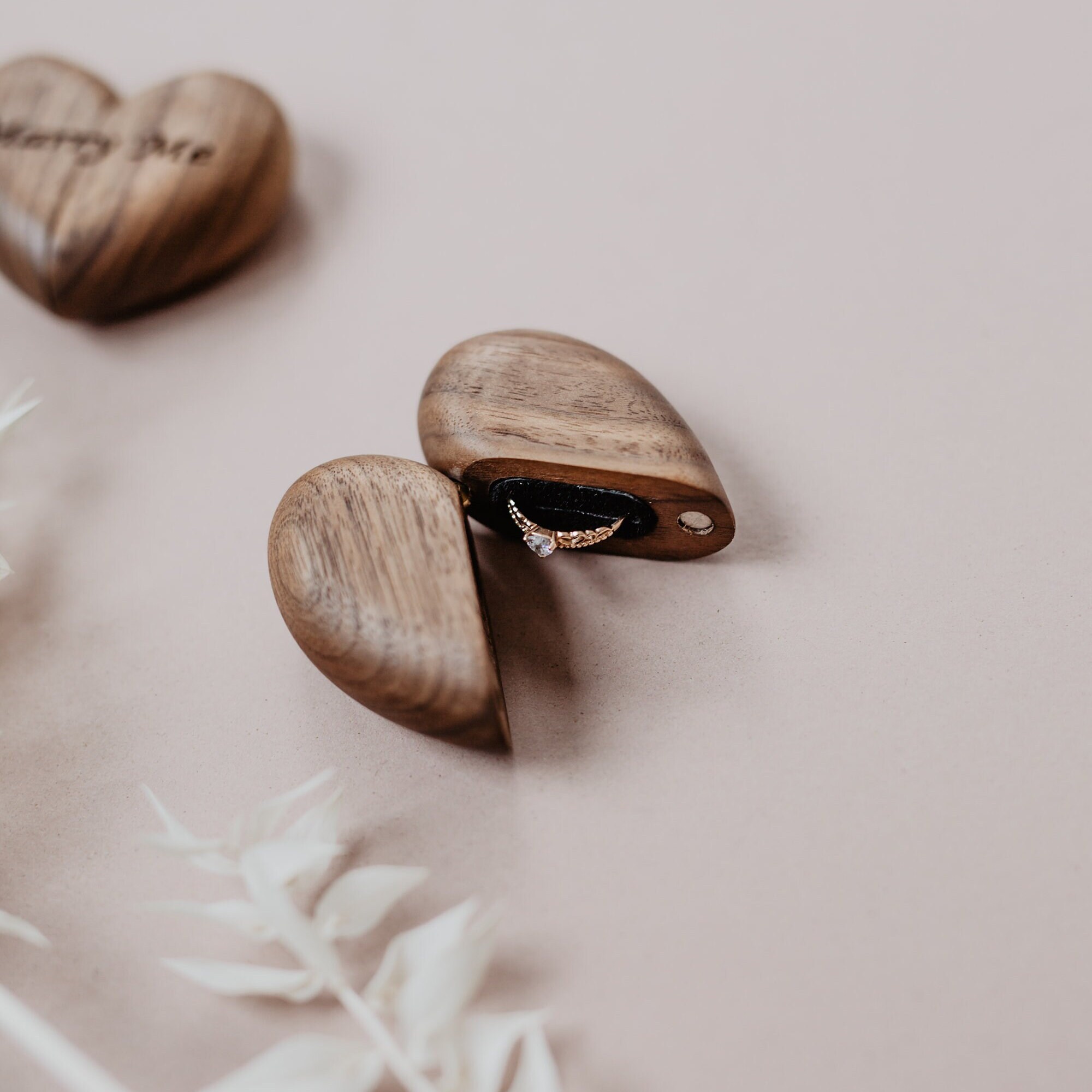 Walnut Engraved Proposal Ring Box | Heart Shape Wooden Wedding Ring Box ...