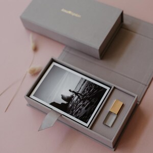 4x6 Linen Photo Box Light Gray Fabric Photo and USB Box USB and Photo ...