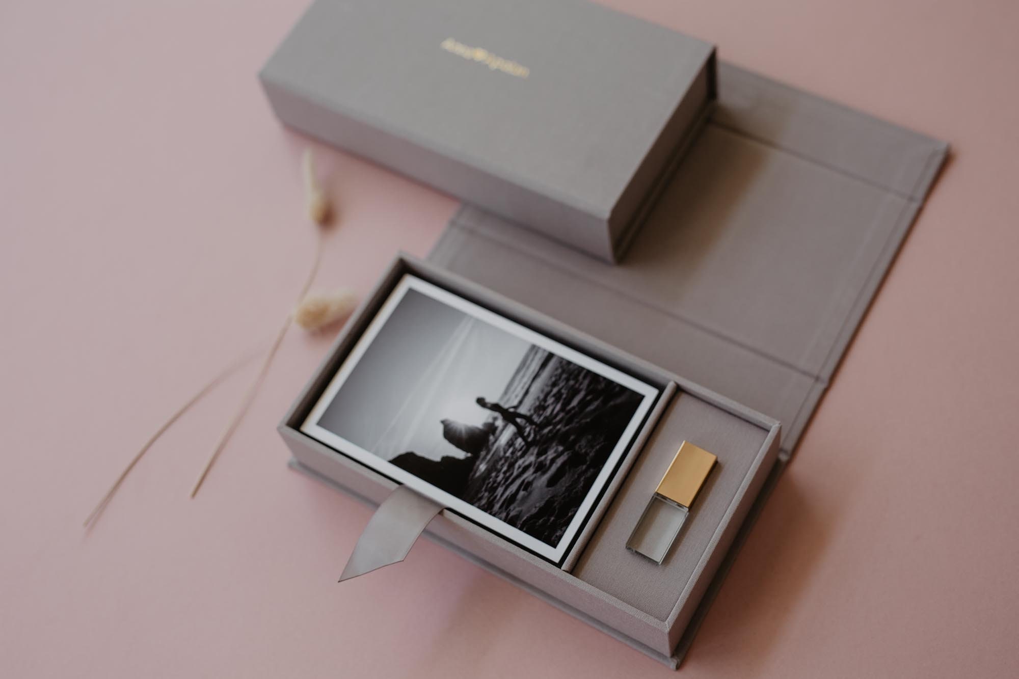 4x6 Linen Photo Box Light Gray Fabric Photo and USB Box USB and Photo ...