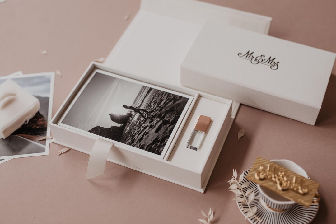 6x8 Wedding Photo Box and USB Flash Drive | White Photo and USB Box ...