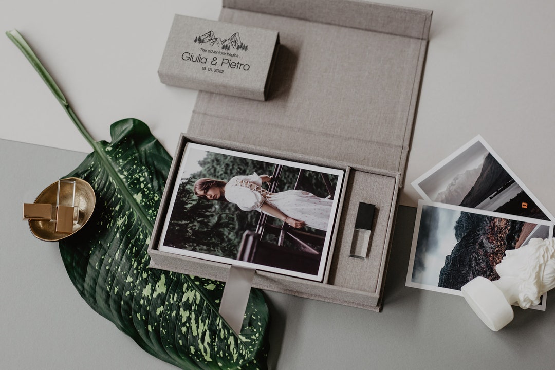 4x6 Linen Photo Box | Light Gray Fabric Photo and USB Box | USB and ...