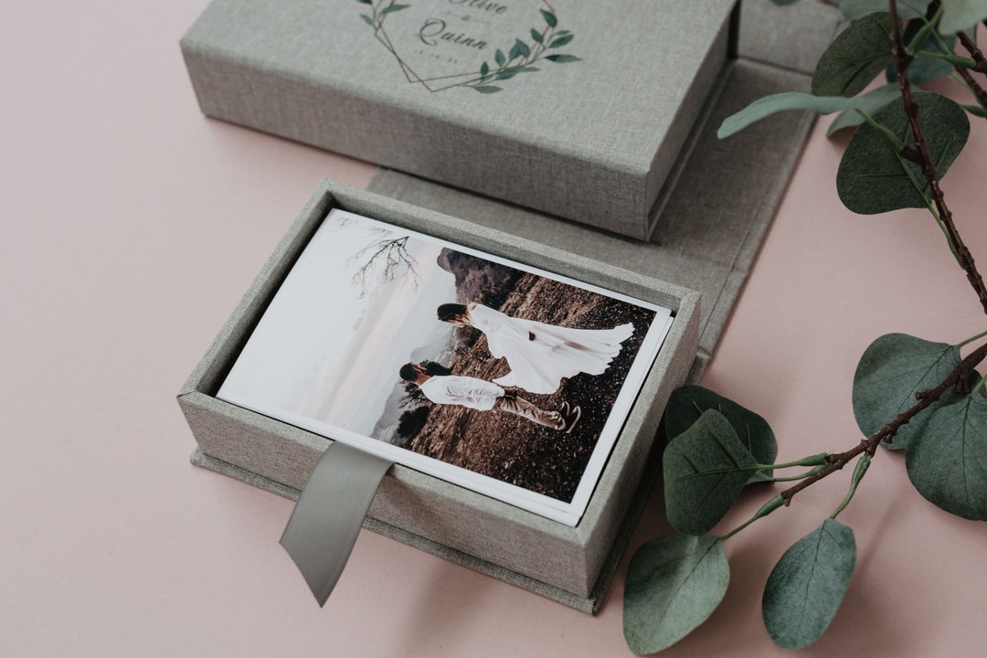 4x6 Linen Photo Box | Light Gray Personalized Photography Box | Custom ...
