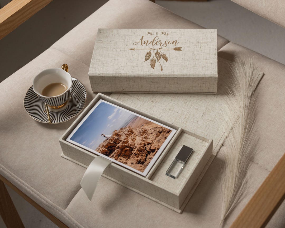 4x6 Wedding Photo Box and USB Flash Drive | Marble Photo and USB Box ...