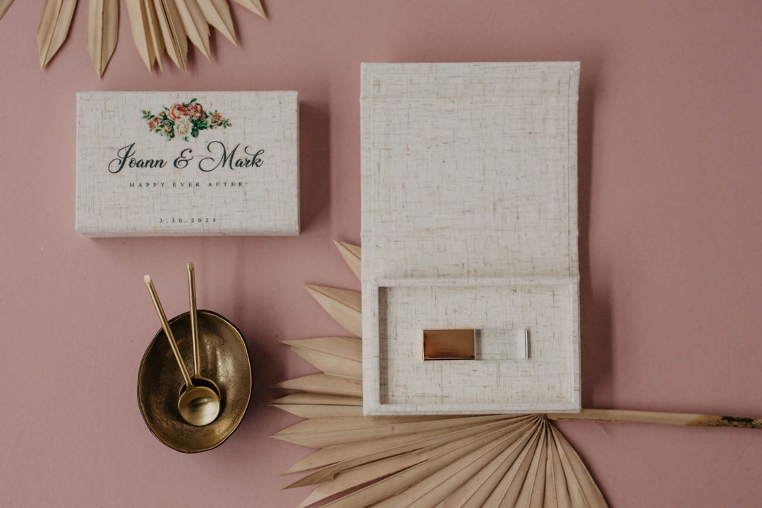 Marble Linen USB Box | USB Flash Drive Box | Personalized Wedding USB ...