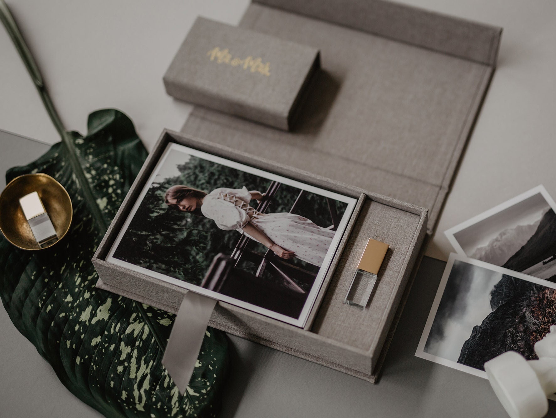 4x6 Linen Photo Box Light Gray Fabric Photo and USB Box USB and Photo ...