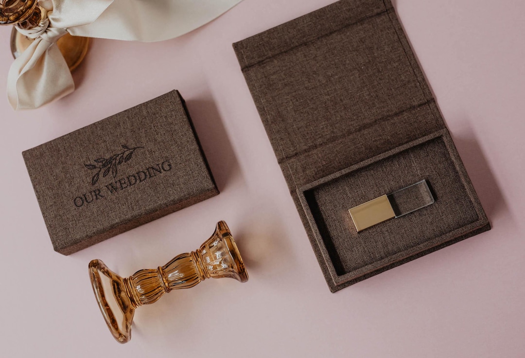 Choco Brown Linen USB Box USB Flash Drive Box Personalized Wedding USB ...