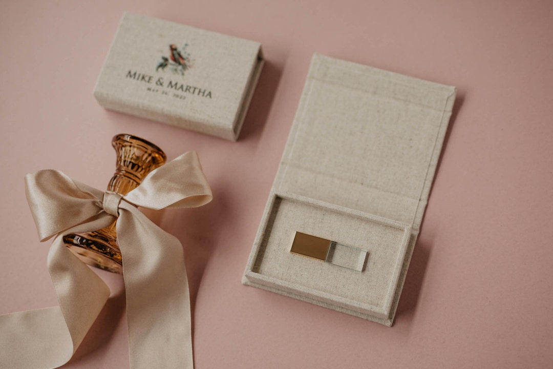 Vintage Linen USB Box | USB Flash Drive Box | Personalized USB ...