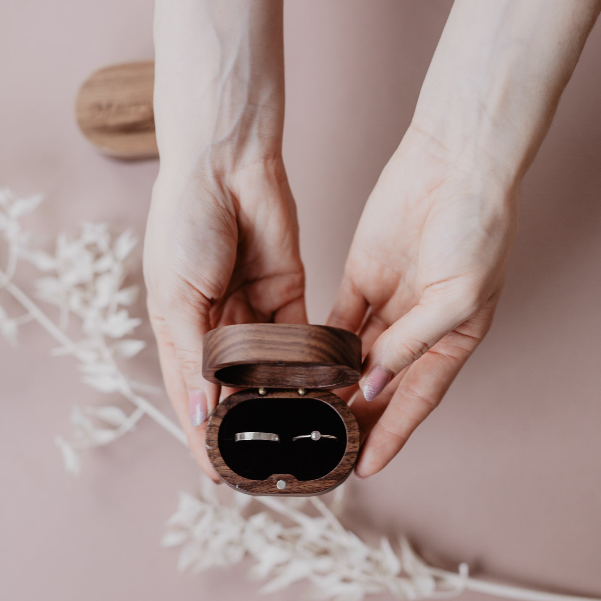 Walnut Double Ring Box Double Ring Holder Engraved Wooden Ring Box ...