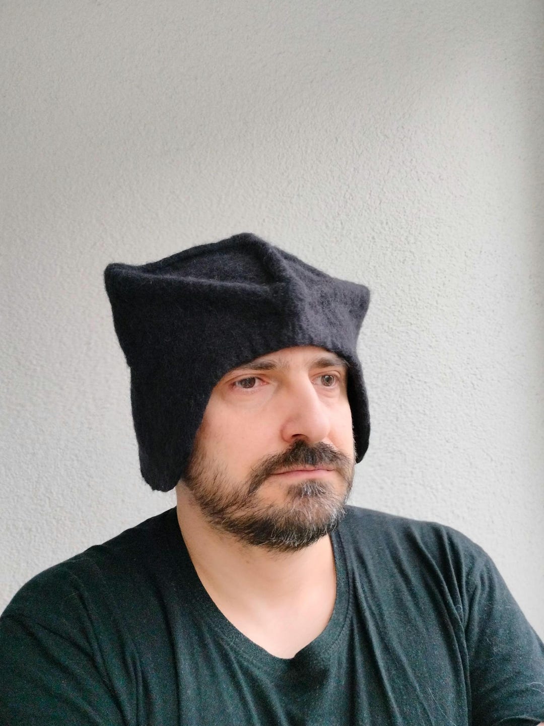 Black Felted Medieval Wool Canterbury Hat, Men's Medieval Headdress for ...