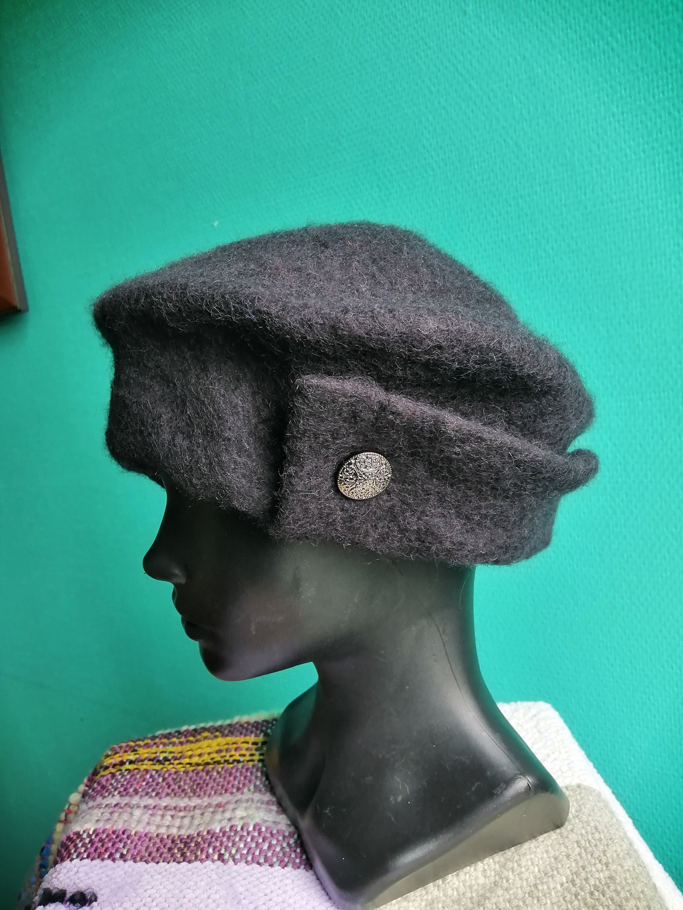 Black Men's Felted Medieval Woolen Hat of the Renaissance, Historical ...