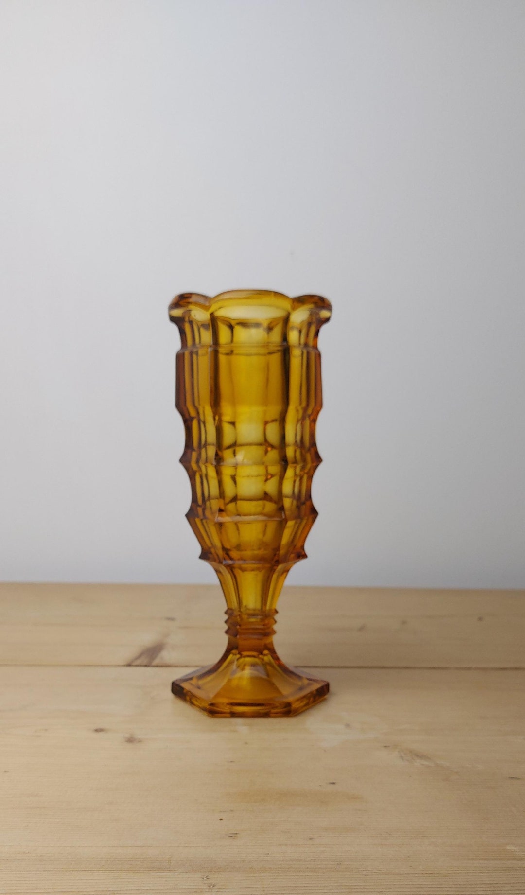 Vintage Art Deco Davidson Jacobean Amber Glass Pedestal Vase 1930s 21 ...