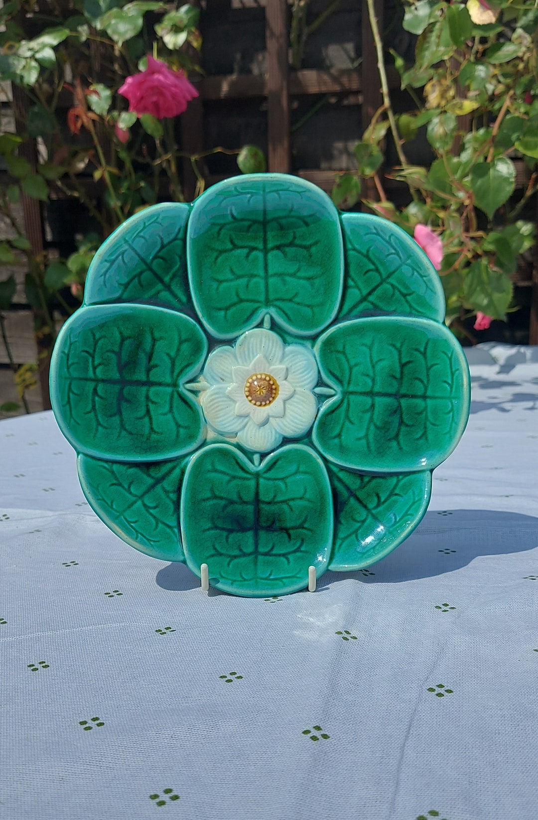 19th Century Majolica Green Water Lily Flower Earthenware Dish Plate ...