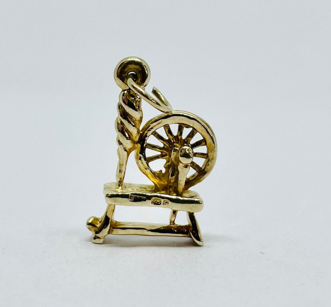 Gold Spinning Wheel Charm - Etsy