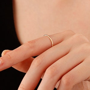 14K Solid Gold Thin Wedding Band, Gold Round Ring, 1mm Yellow Gold Stacking Ring, Dainty ...
