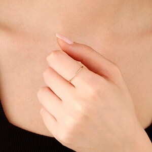 14K Solid Gold Thin Wedding Band, Gold Round Ring, 1mm Yellow Gold Stacking Ring, Dainty ...