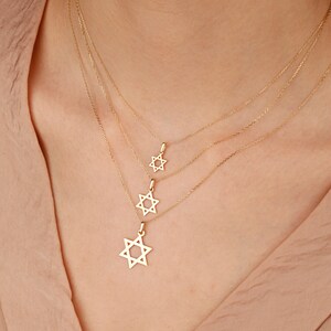 14K Solid Gold Mini Star of David Necklace, Tiny Star of David Charm ...
