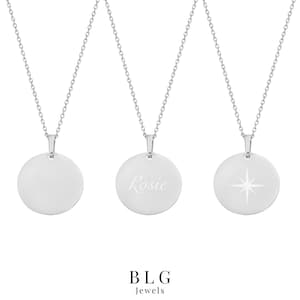 14k Solid Gold Custom Engrave Disc Necklace, Both Side Free Laser ...