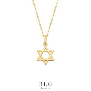 14K Solid Gold Mini Star of David Necklace, Tiny Star of David Charm ...
