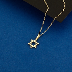 14K Solid Gold Mini Star of David Necklace, Tiny Star of David Charm ...
