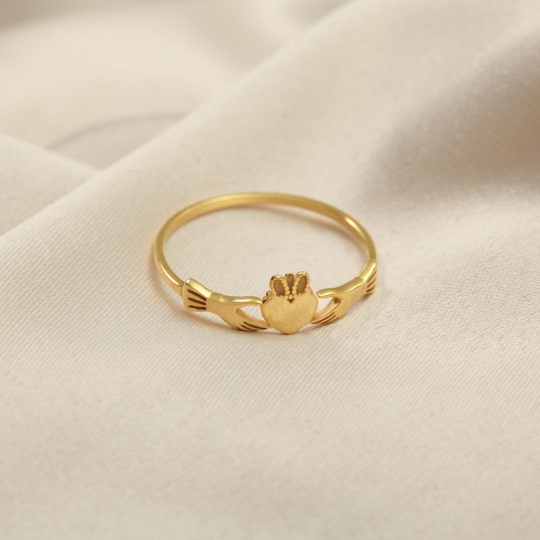 18k Solid Gold Claddagh Ring, Luxury Irish Engagement Ring, Celtic ...