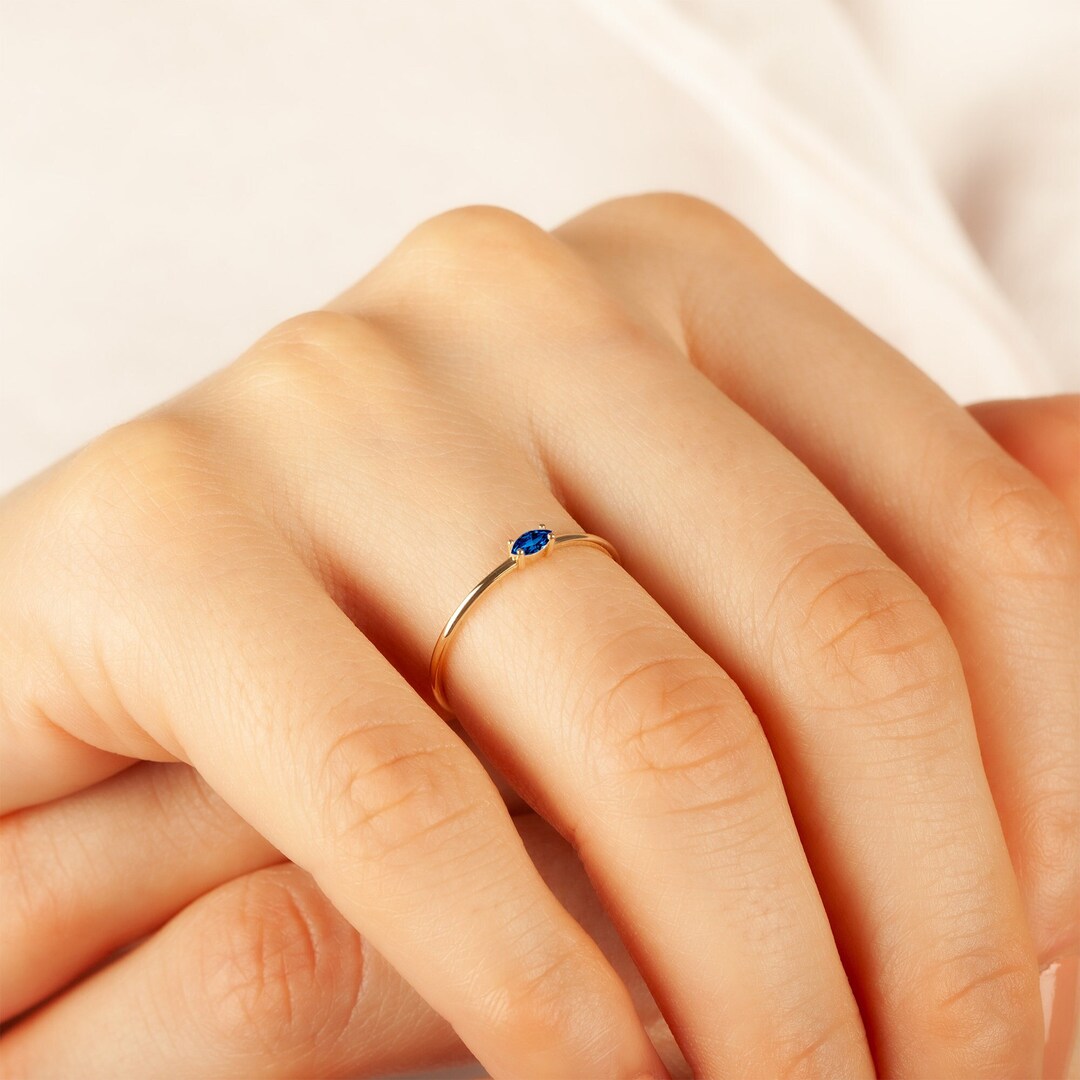 Basic Marquise Sapphire Ring 14K Solid Gold, September Birthstone Ring ...