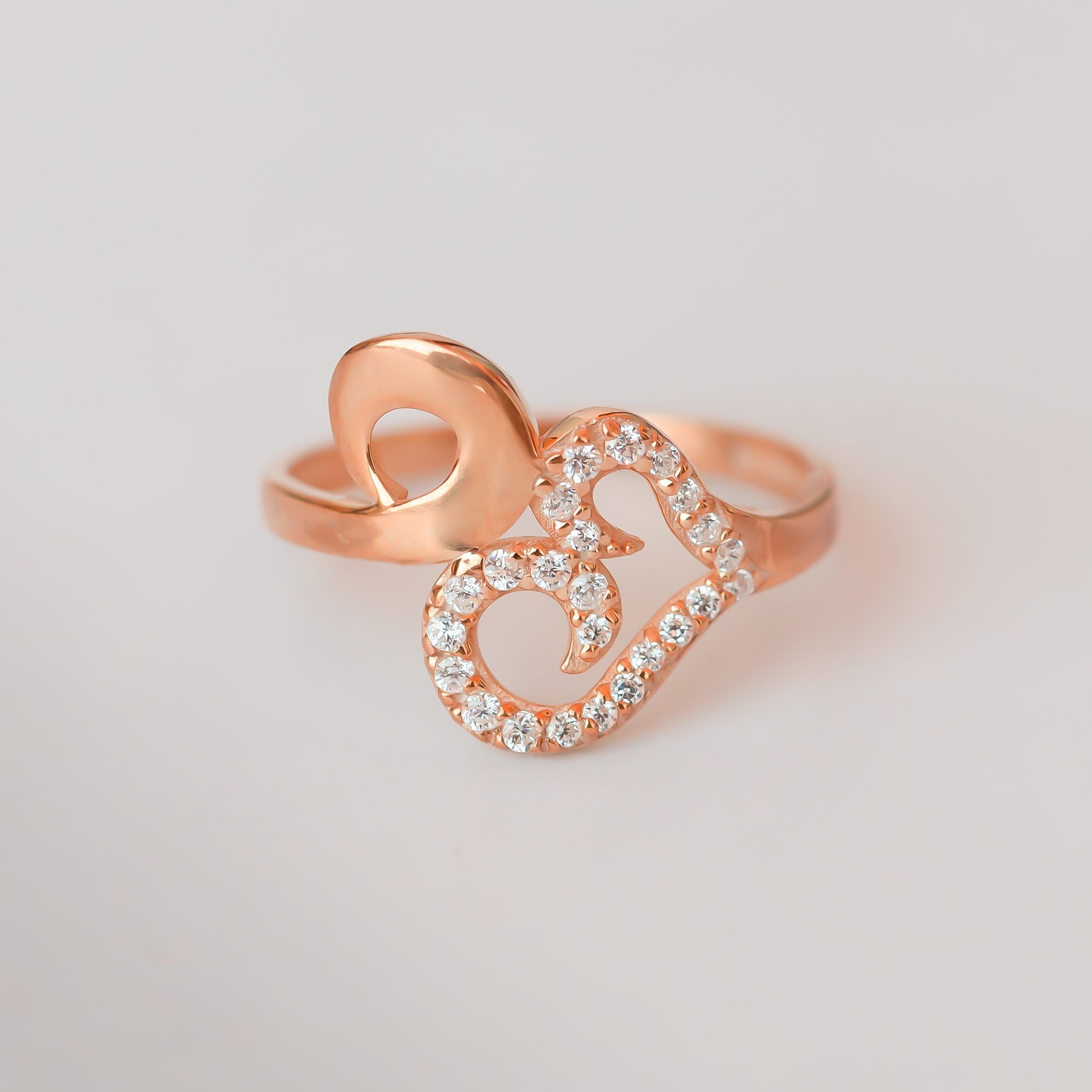 14k Solid Gold Infinity Diamond Heart Ring, Heart Wedding Ring for ...
