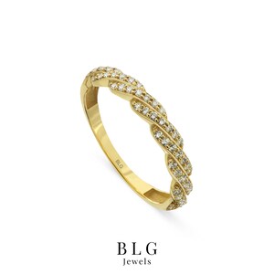 Pave Diamond Twisted Wedding Gold Ring, Braided Mobius Gold Band, Solid ...