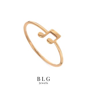 14K Solid Gold Unique Music Note Ring for Women, Minimal Musical ...