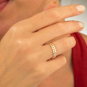 14K Solid Gold Double Flat Beaded Ring, Duo Eternity Ball Ring, 10k 18k Real Gold Simple Bubble ...