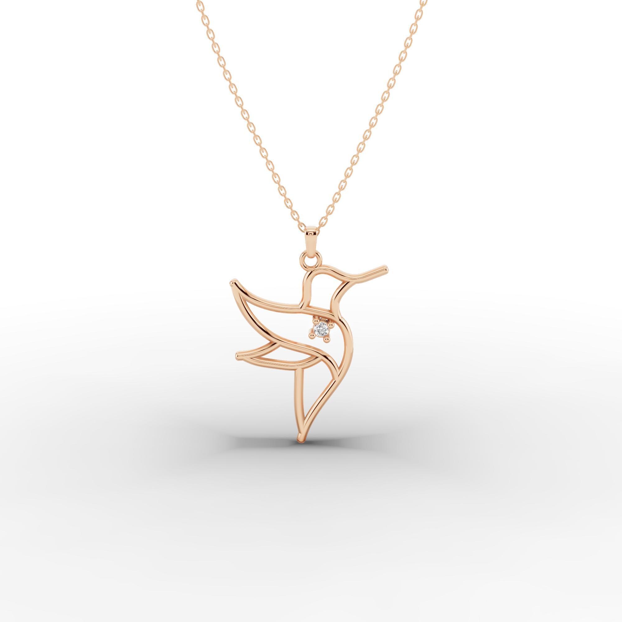 14k Solid Gold Hummingbird Pendant Necklace: Dainty Bird Lover Gift for ...