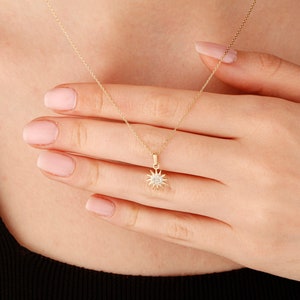 14K Solid Gold Mini Sun Necklace, Dainty Sun Pendant, Minimalist ...