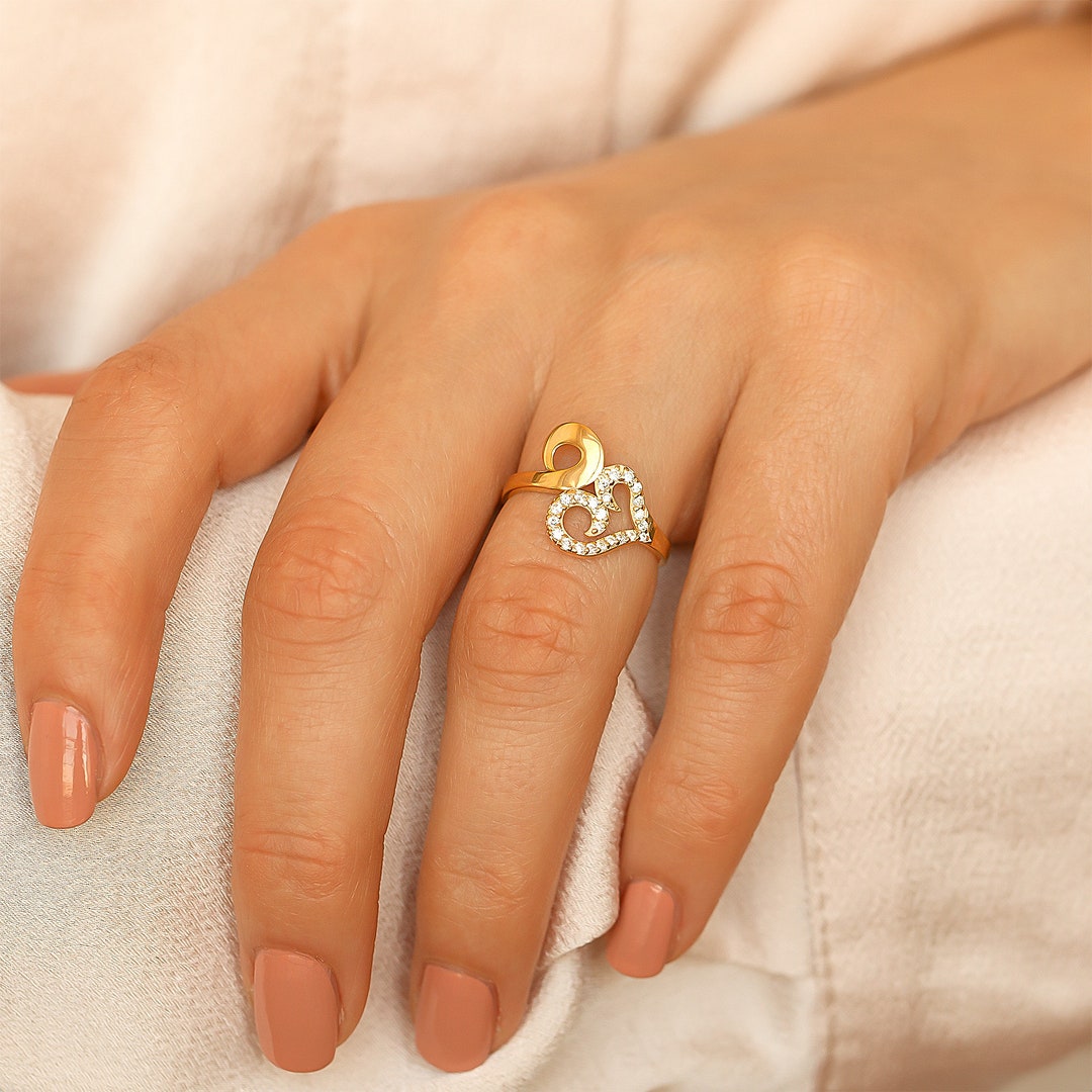 14k Solid Gold Infinity Diamond Heart Ring, Heart Wedding Ring for ...