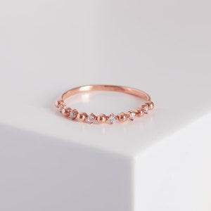 14K Solid Gold Diamond Bold Bead Ring, Dainty Beaded Wedding Ring for Women, Gold Bubble Ring ...