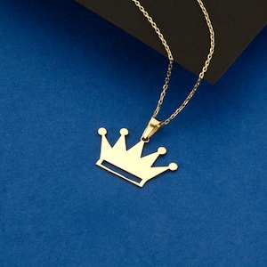 14K Solid Gold Crown Necklace, Dainty Princess Necklace, Queen Crown ...