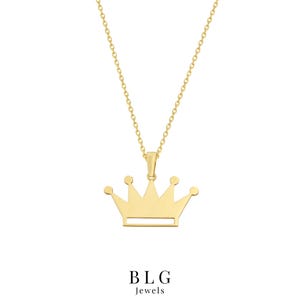 14K Solid Gold Crown Necklace, Dainty Princess Necklace, Queen Crown ...