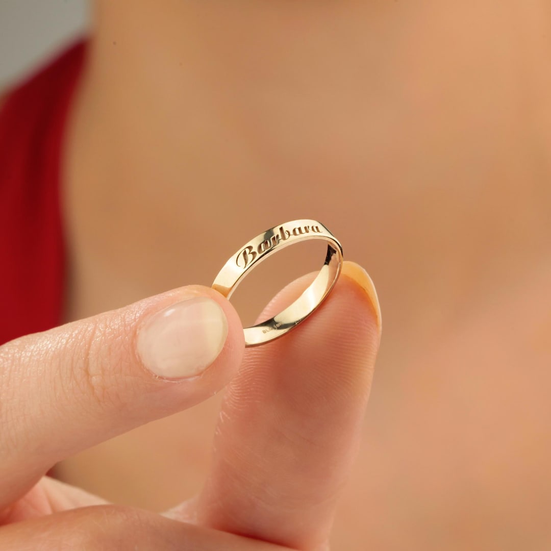 Custom Engraved Name Ring, 14k Solid Gold Handwritten Name Ring, 10k ...