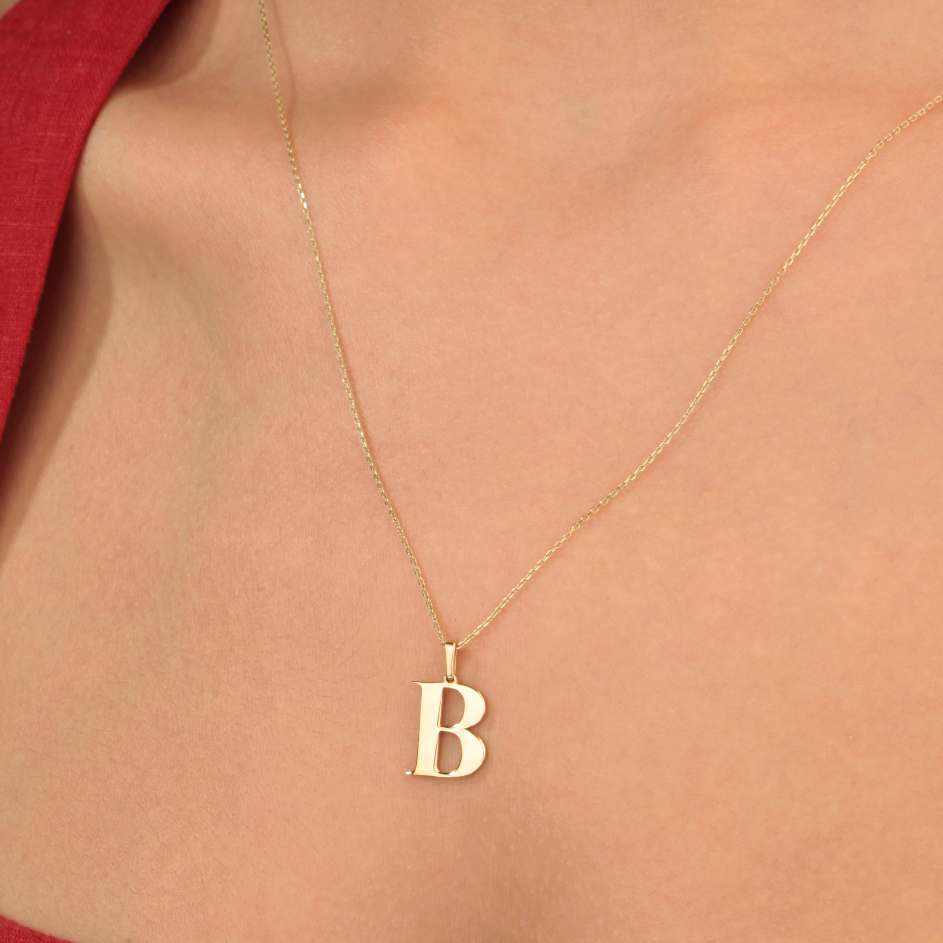 14K Solid Gold Initial Necklace, Personalized Letter Pendant Choker ...