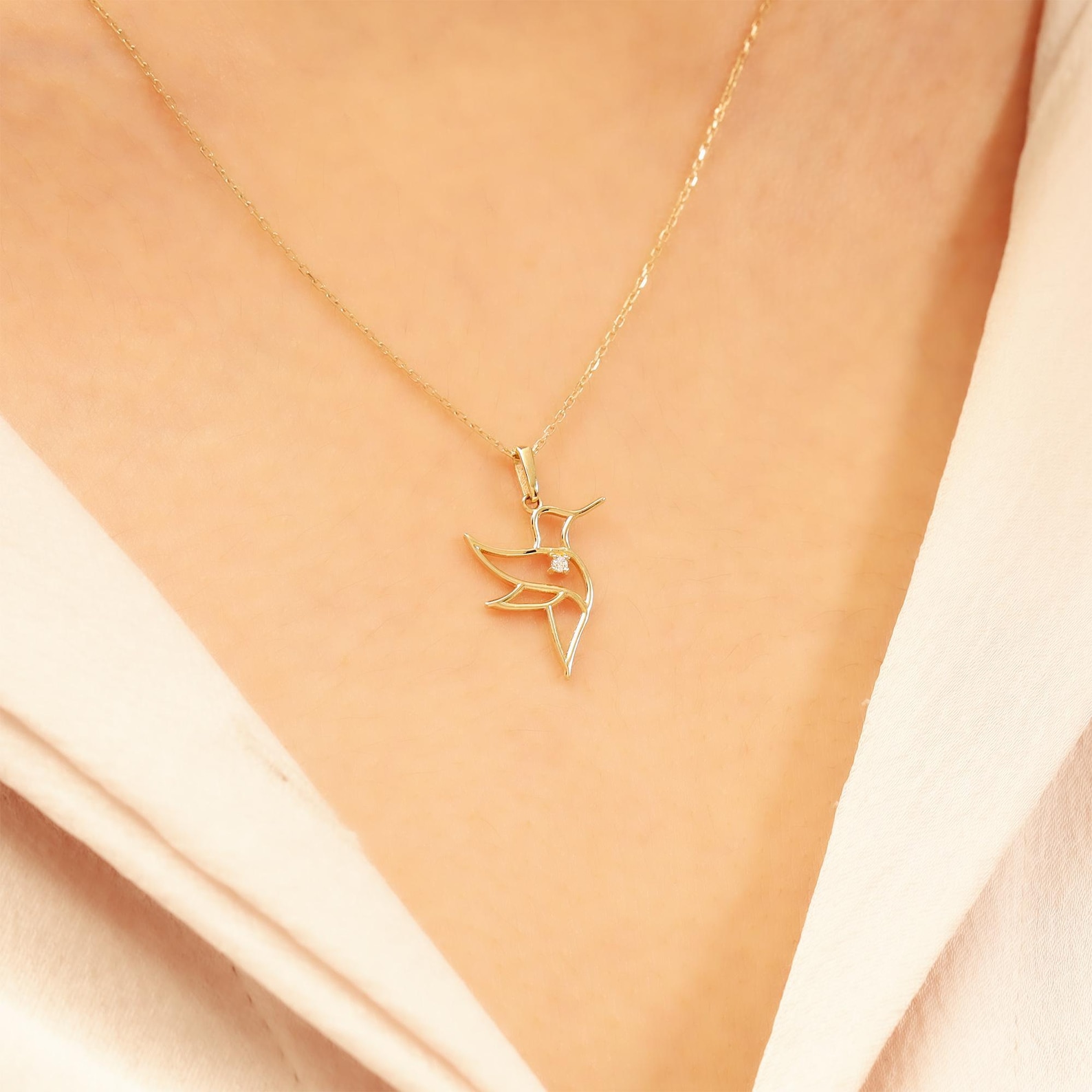 14k Solid Gold Hummingbird Pendant Necklace: Dainty Bird Lover Gift for ...