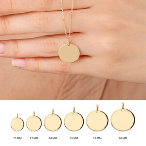 14k Solid Gold Custom Engrave Disc Necklace, Both Side Free Laser ...