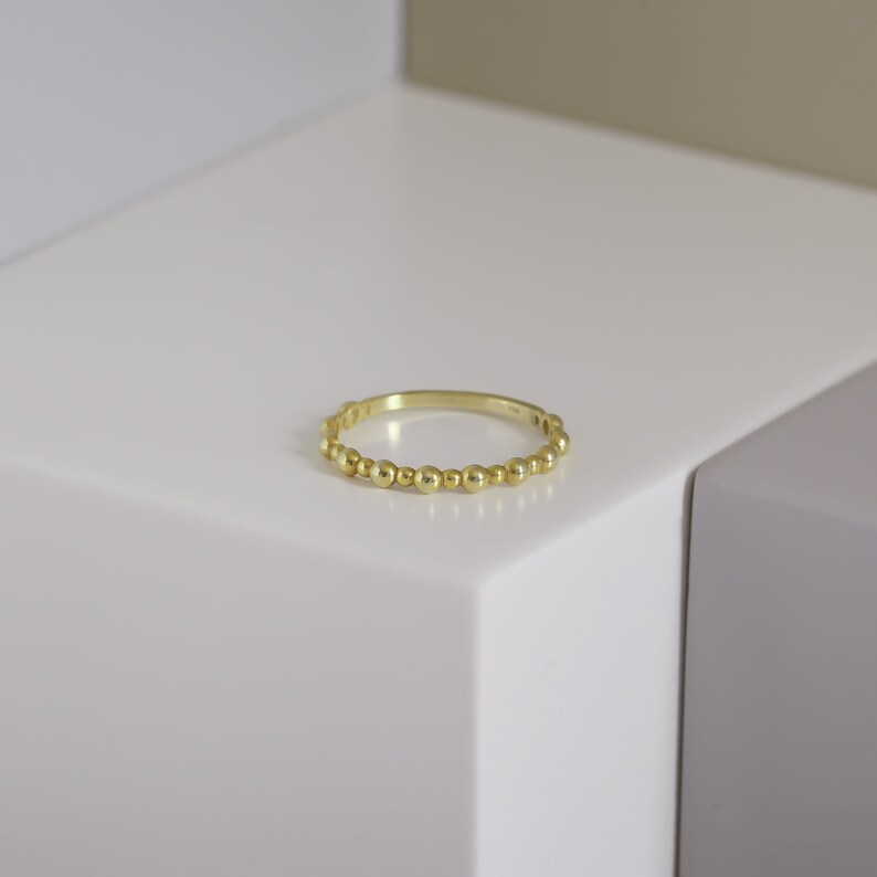 Real Solid Gold Beaded Ring Dainty Bold Bead Wedding Ring for - Etsy