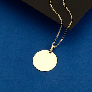 14k Solid Gold Custom Engrave Disc Necklace, Both Side Free Laser ...