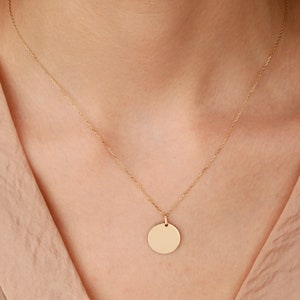 14k Solid Gold Custom Engrave Disc Necklace, Both Side Free Laser ...