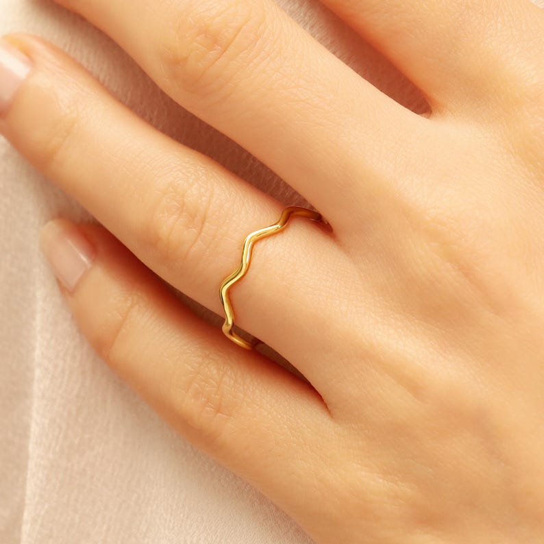 14k Solid Gold Wave Ring, Sea Wavy Ring, Nautical Jewelry, Curved ...