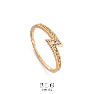 14k Solid Gold Lightning Ring, Zig Zag Knuckle Ring, Lightning Bolt Czdiamond Wedding Ring ...