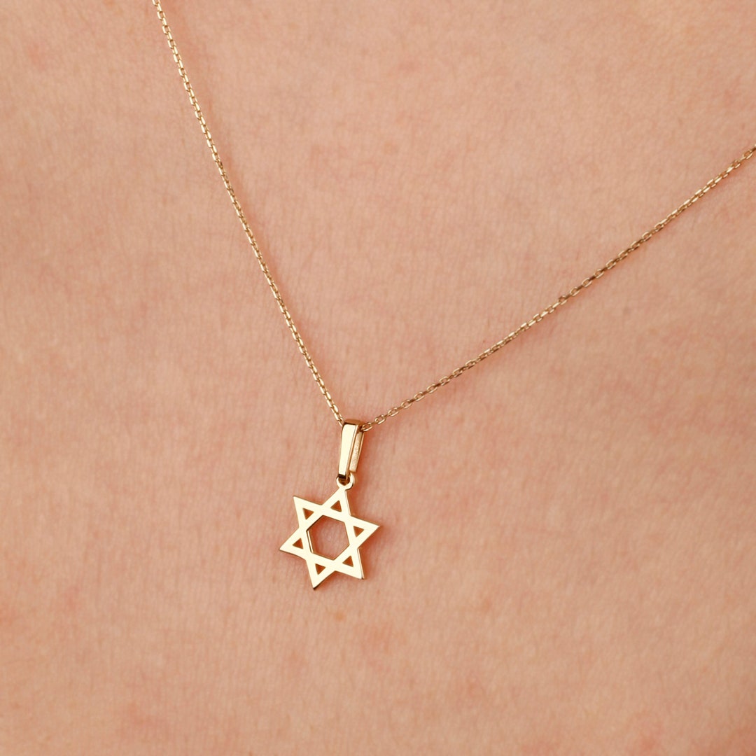 14K Solid Gold Mini Star of David Necklace, Tiny Star of David Charm ...