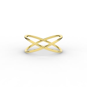 Criss Cross Ring 14k Solid Gold, Dainty Plain X Ring, Simple Double ...